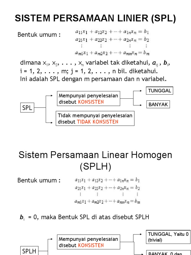 Sistem Persamaan Linier (SPL) : Bentuk Umum | PDF