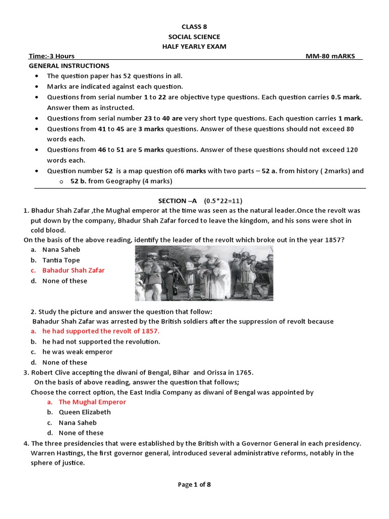 Class 8th Paper For Practice-SST | PDF