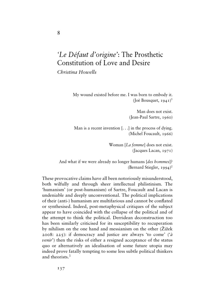 Le Défaut D'origine' - The Prosthetic Constitution of Love and Desire ...
