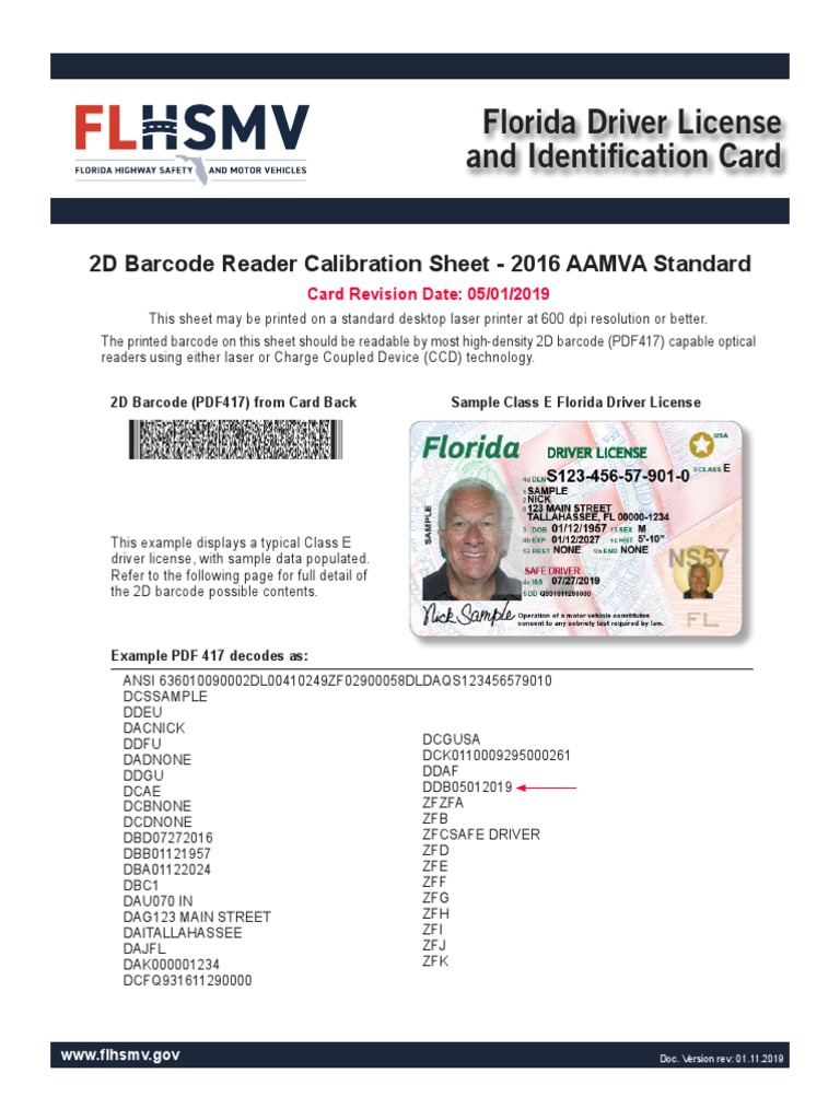 Florida Driver License and Identification Card: 2D Barcode Reader ...