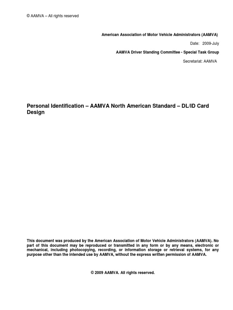 Personal Identification - AAMVA North American Standard - DL/ID Card ...