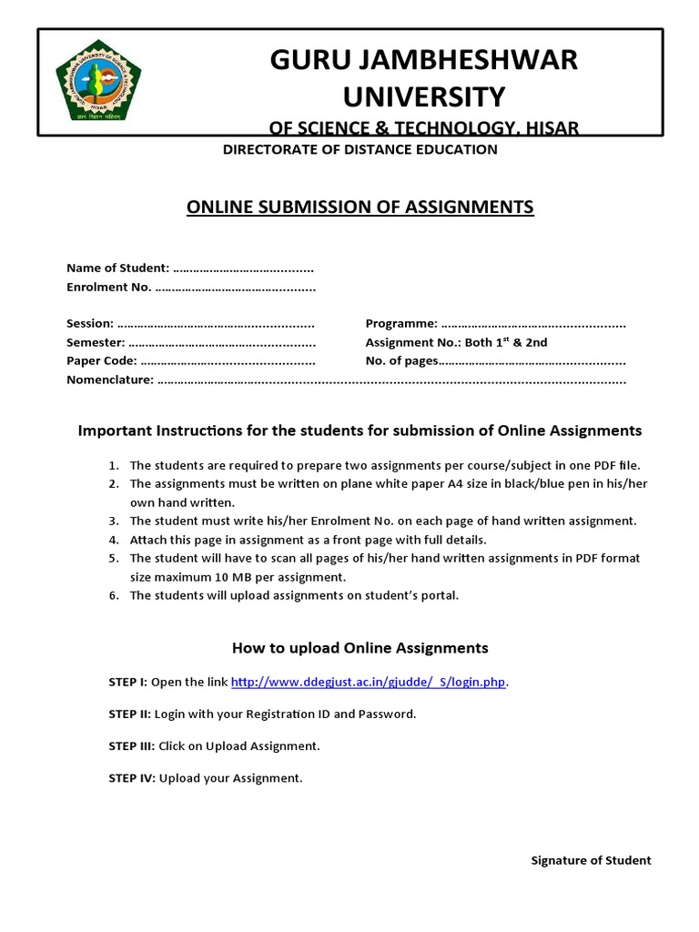 Instructions For Online Assignments Submission | PDF