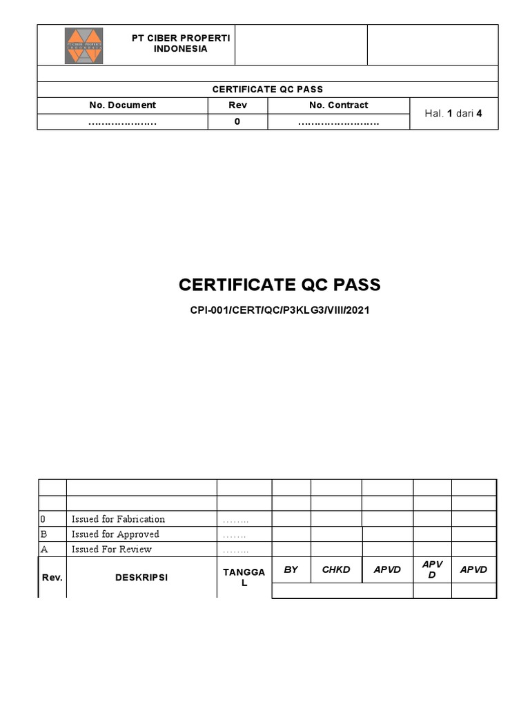Certificate QC Pass: Hal. 1 Dari 4 | PDF