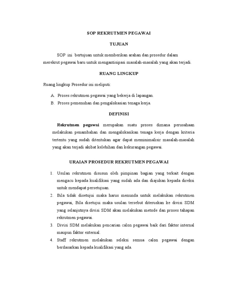 SOP Rekrutmen Pegawai | PDF