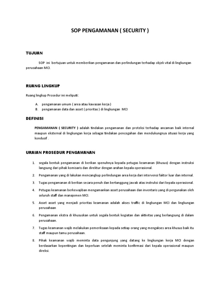 Sop Security Mci | PDF