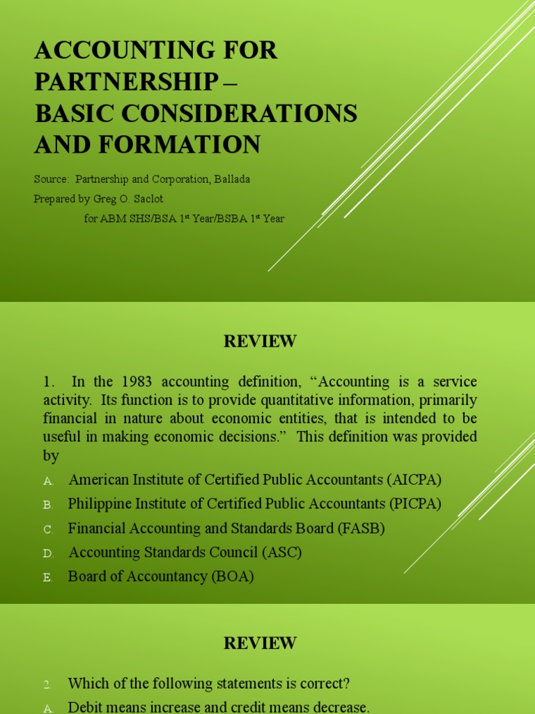 1 Accounting For Partnership Basic Cionsiderations and Formation | PDF ...