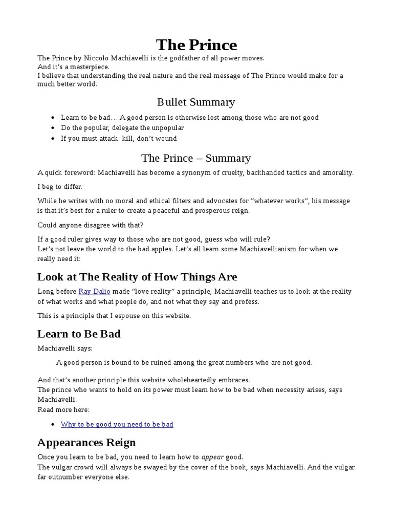 An insightful summary and analysis of key lessons from Machiavelli's ...