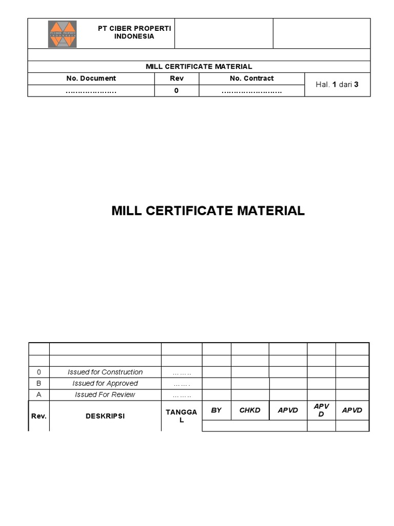 Mill Certificate Material: PT Ciber Properti Indonesia | PDF