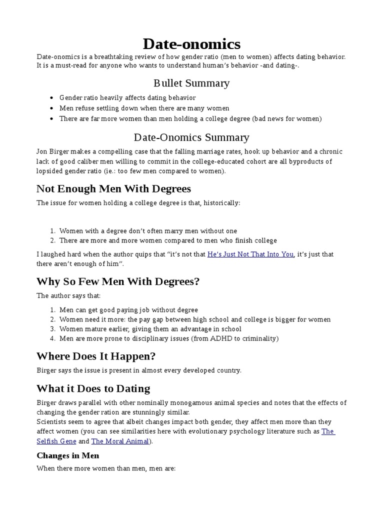 Date-Onomics: Bullet Summary | PDF | Behavioural Sciences | Sex