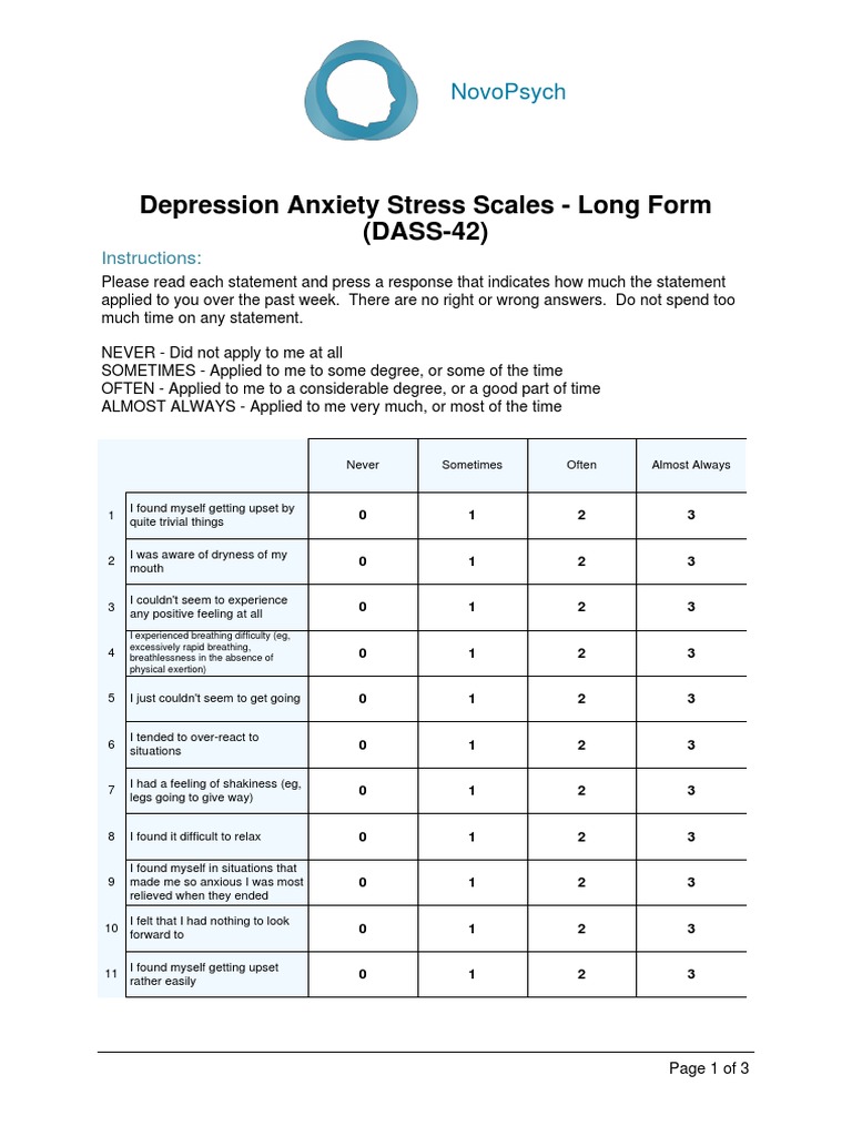 DASS-42 Questionnaire and Scoring Guide | PDF | Feeling | Anxiety
