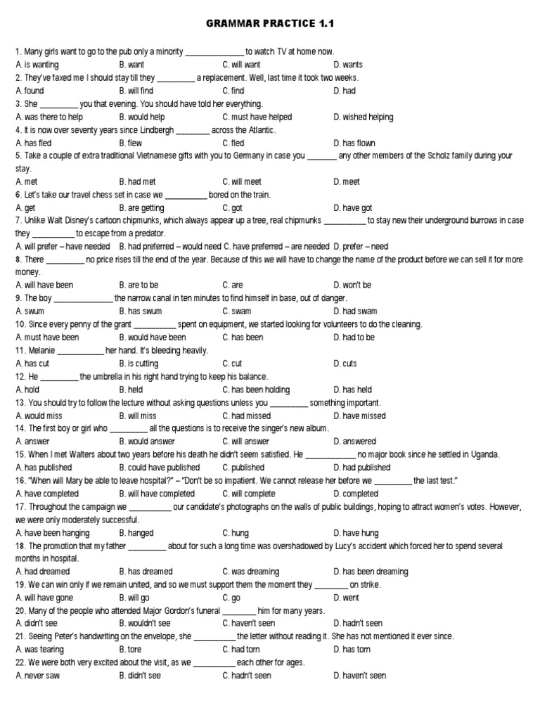 A1 - GrammarPractice 1C MCQ | PDF