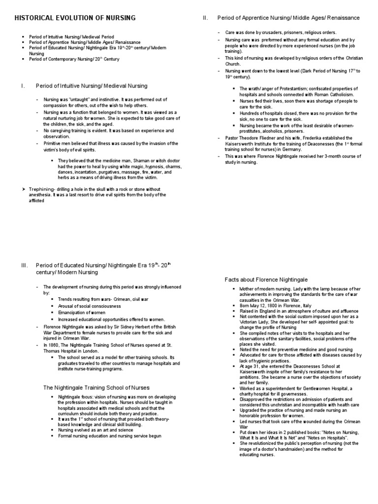 Evolution of Nursing Through Eras | PDF | Nursing | Hospital