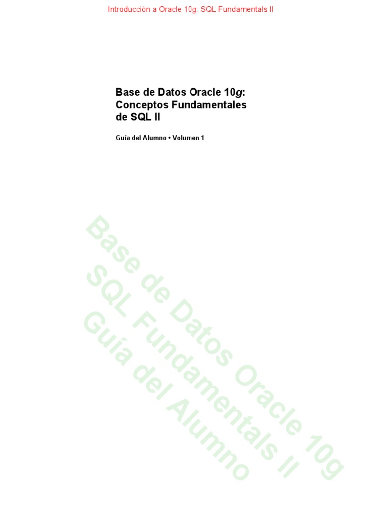 Base de Datos Oracle 10g Conceptos Fundamentales de SQL II | Descargar gratis PDF | SQL | Oracle ...
