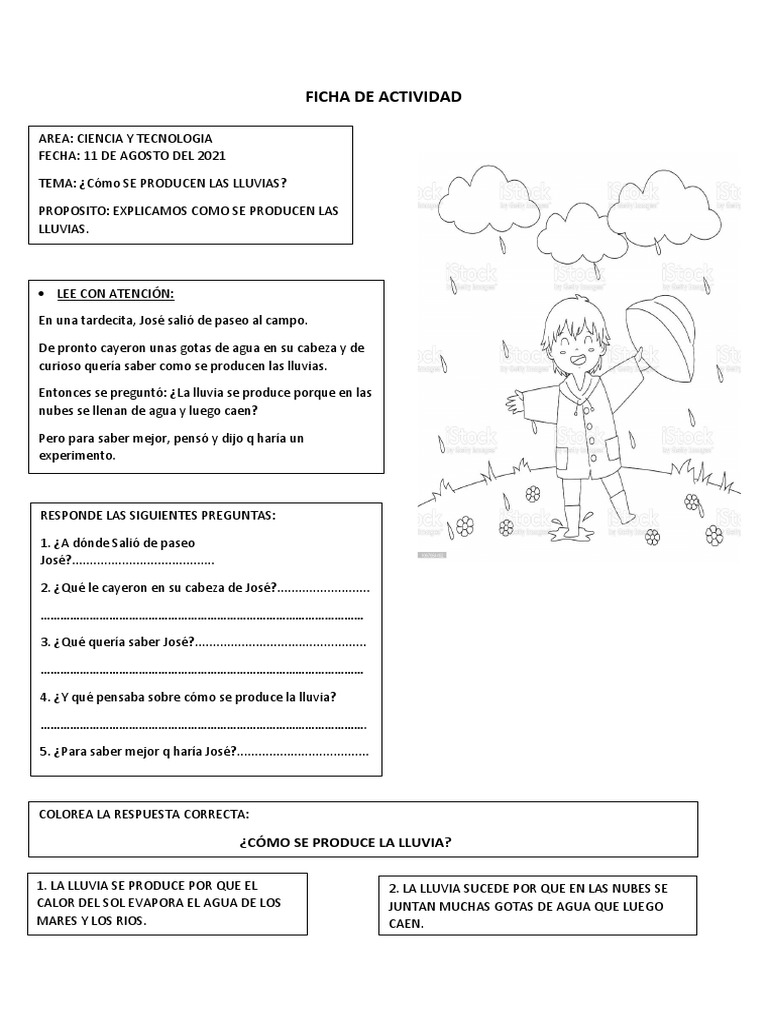 Actividades sobre la lluvia para preescolar | PDF | Lluvia | Agua