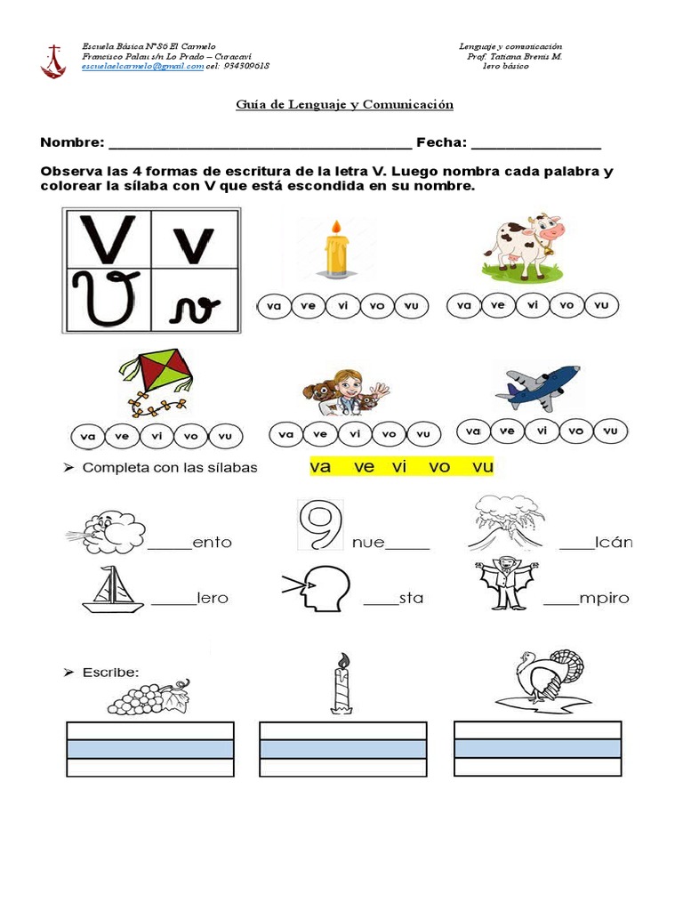Guía Reforzar Letra V | PDF