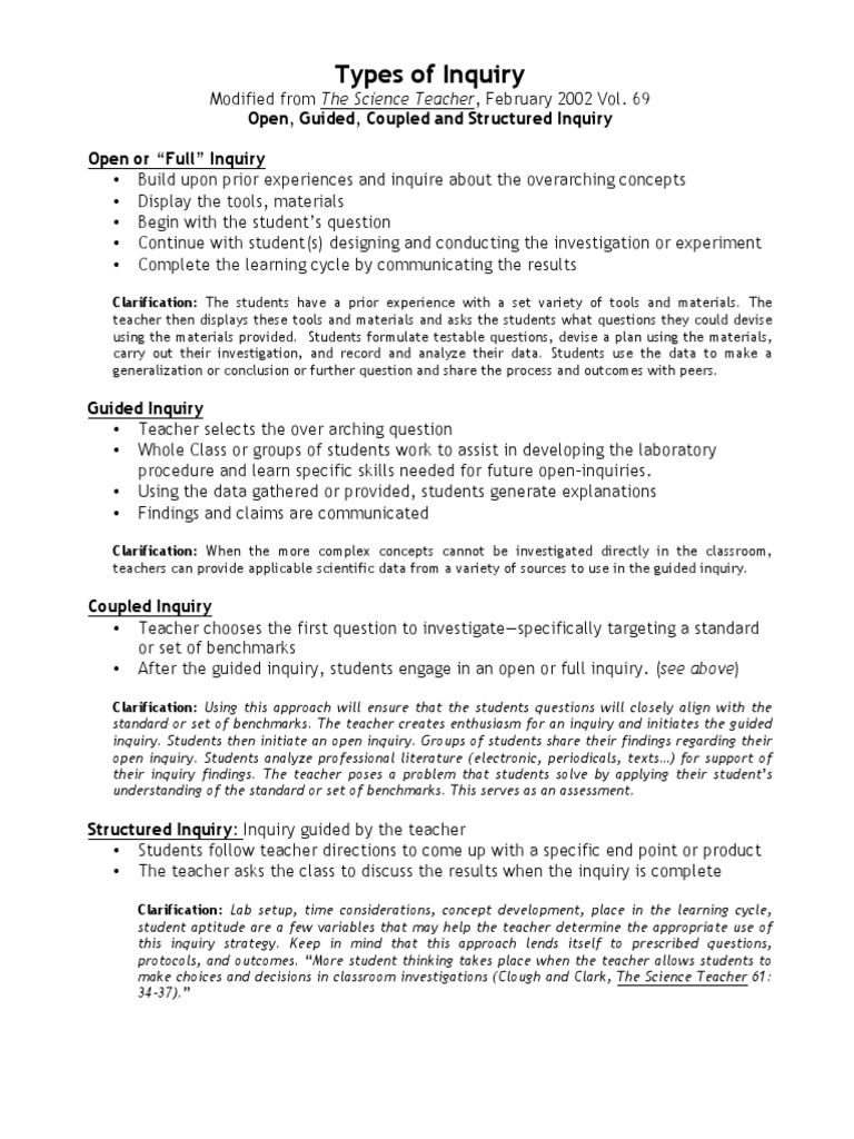 Types of Inquiry | PDF | Inquiry | Teachers