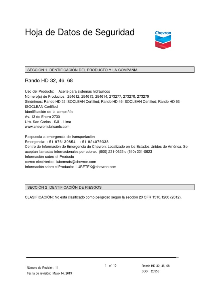 Chevron Rando HD 32 46 68 | PDF | Toxicidad | Solubilidad