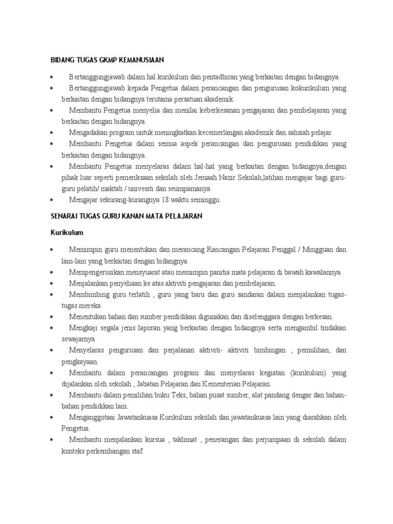Tugas dan Tanggungjawab GKMP Kemanusiaan | PDF