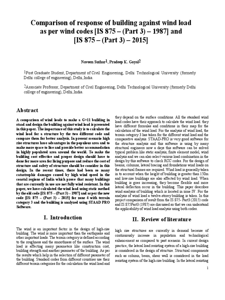 Comparison of Response of Building Against Wind Load As Per Wind Codes ...