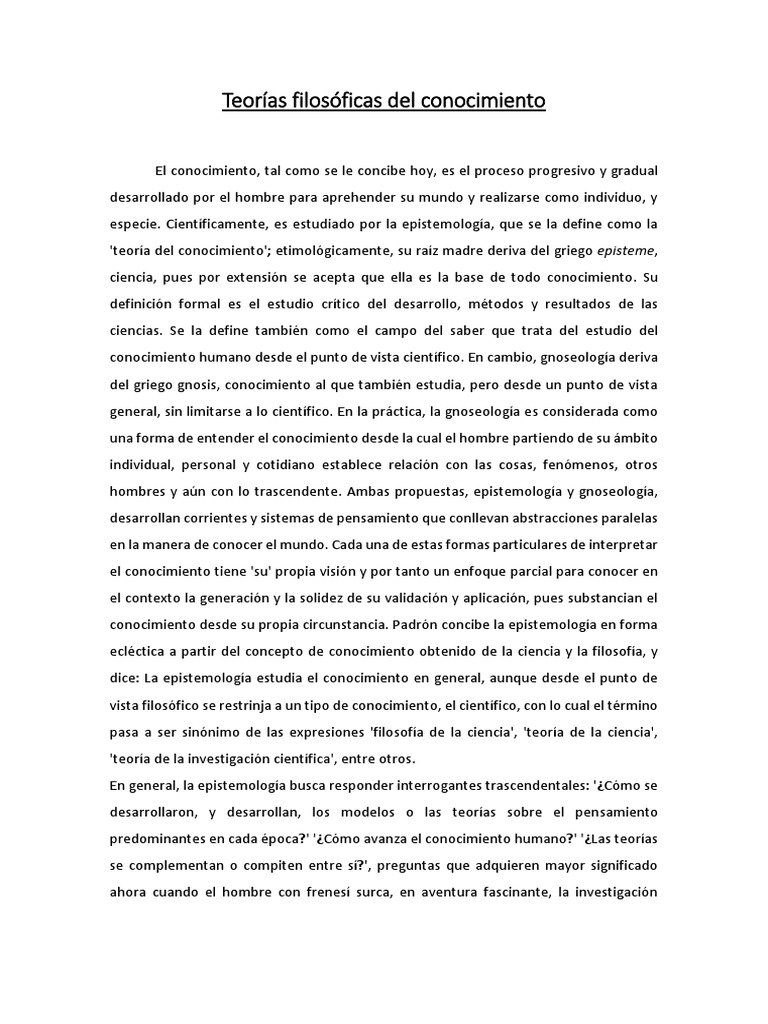 Teorías Filosóficas Del Conocimiento | PDF | Conocimiento | Teoría