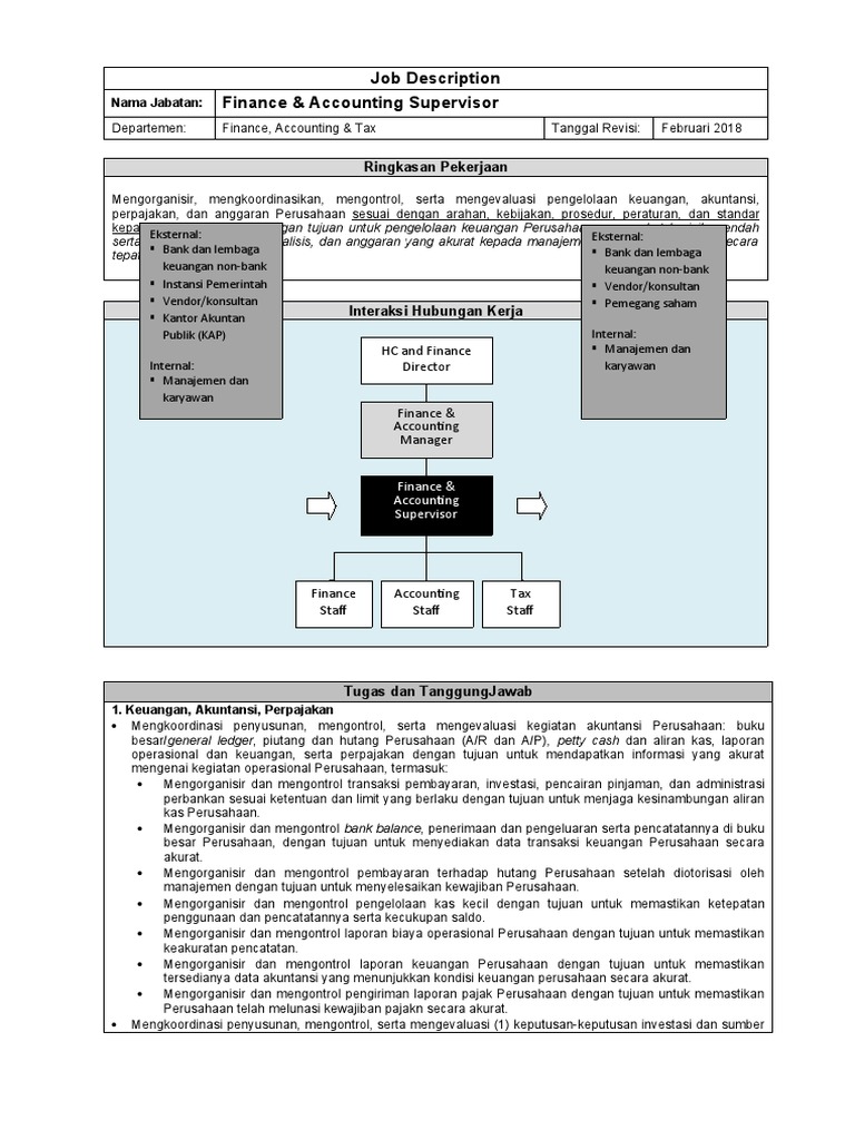Contoh Job Description - Finance - Accounting Supervisor | PDF