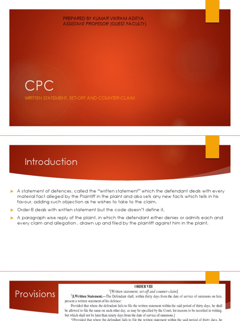 CPC Written Statement | PDF | Lawsuit | Set Off (Law)