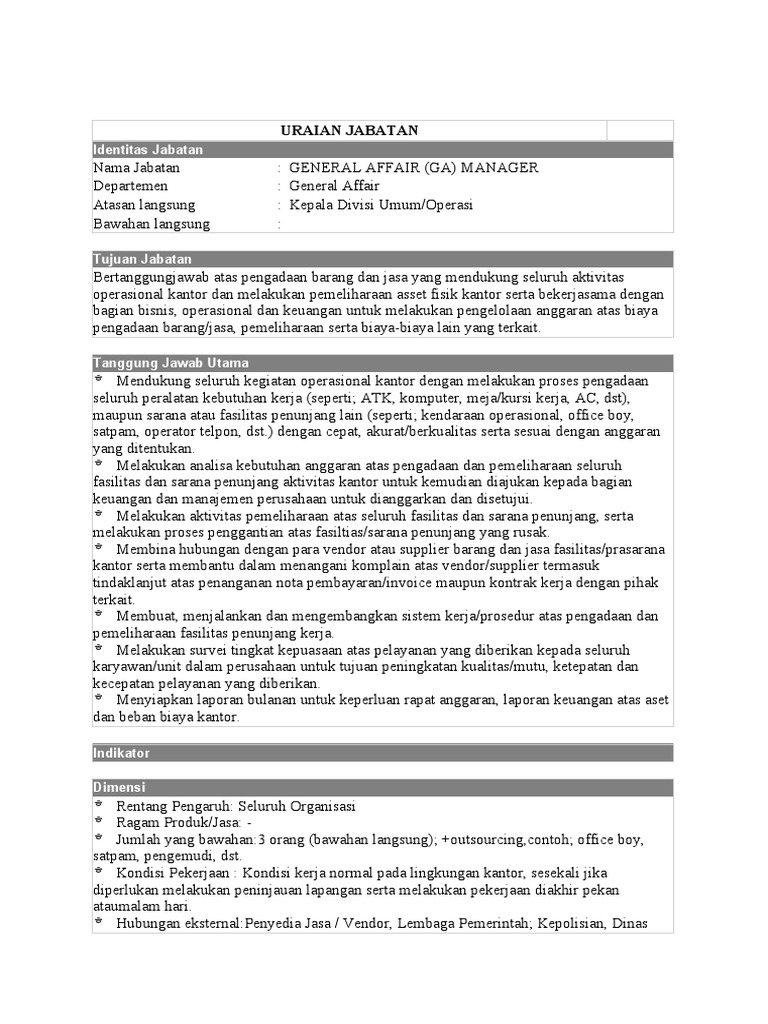 JobDesc General Affair Manager | PDF