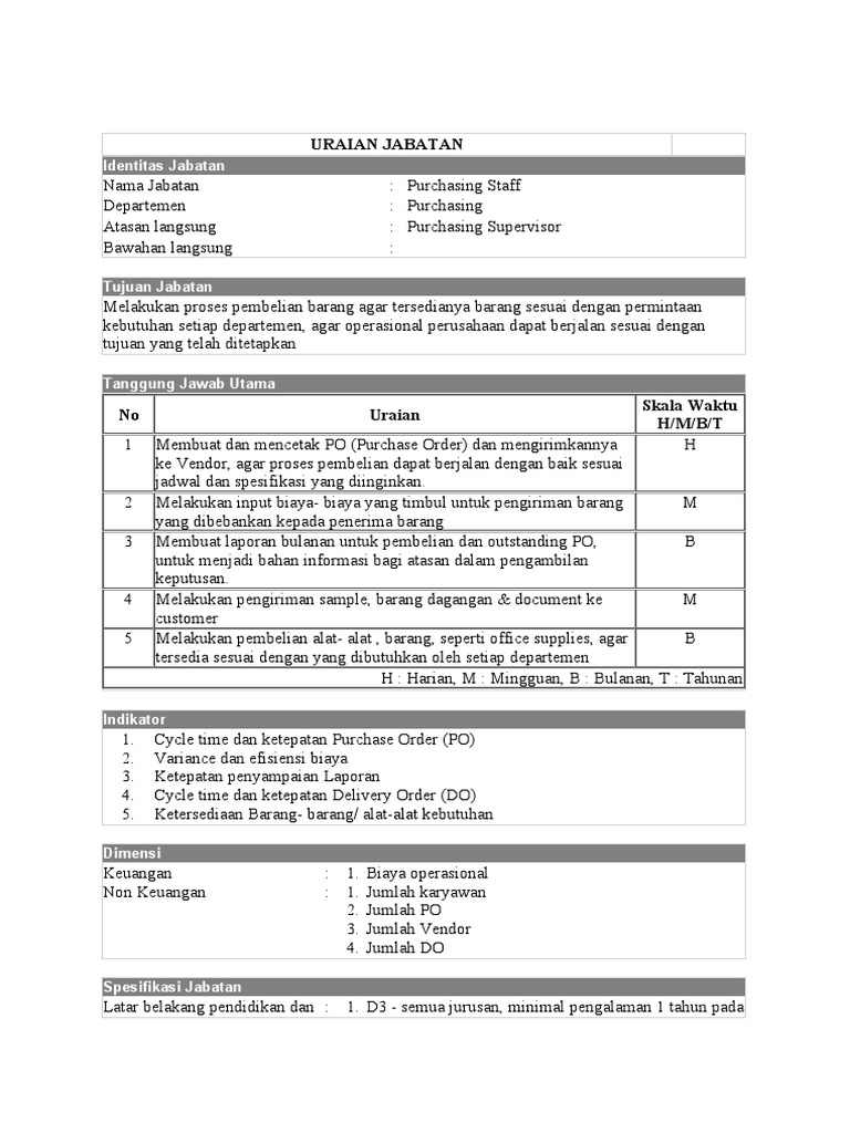 JobDesc Purchasing Staff | PDF