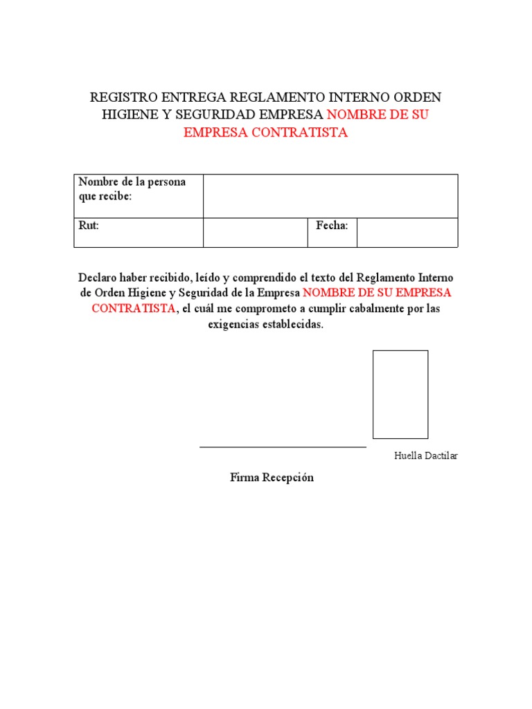 Registro Entrega Reglamento Interno Formato | PDF