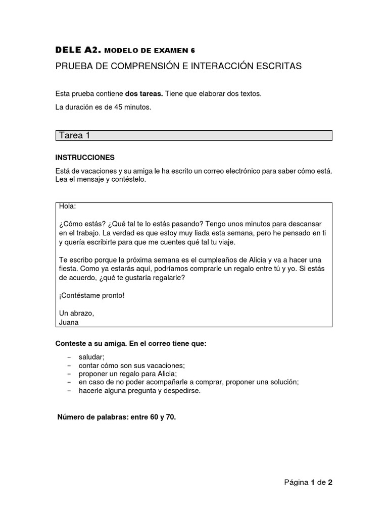 Examen Dele A2 (Modelo 6) | PDF