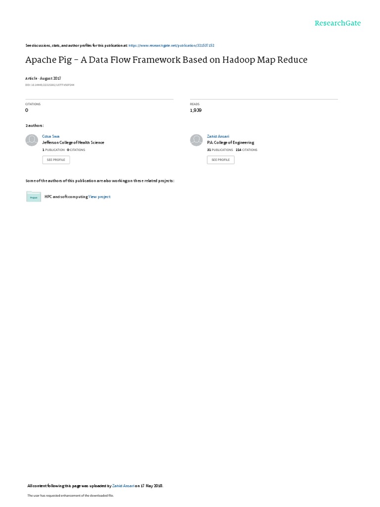 Apache Pig - A Data Flow Framework Based On Hadoop Map Reduce | PDF | Map Reduce | Apache Hadoop