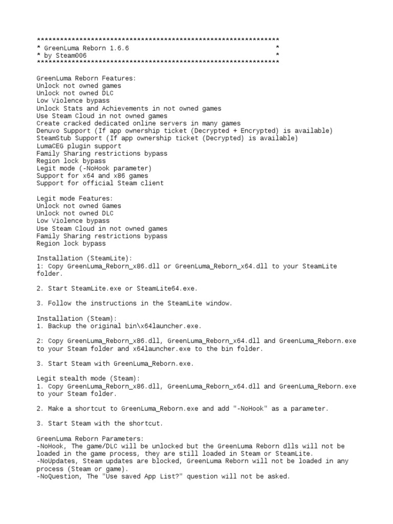 GreenLuma Reborn | PDF