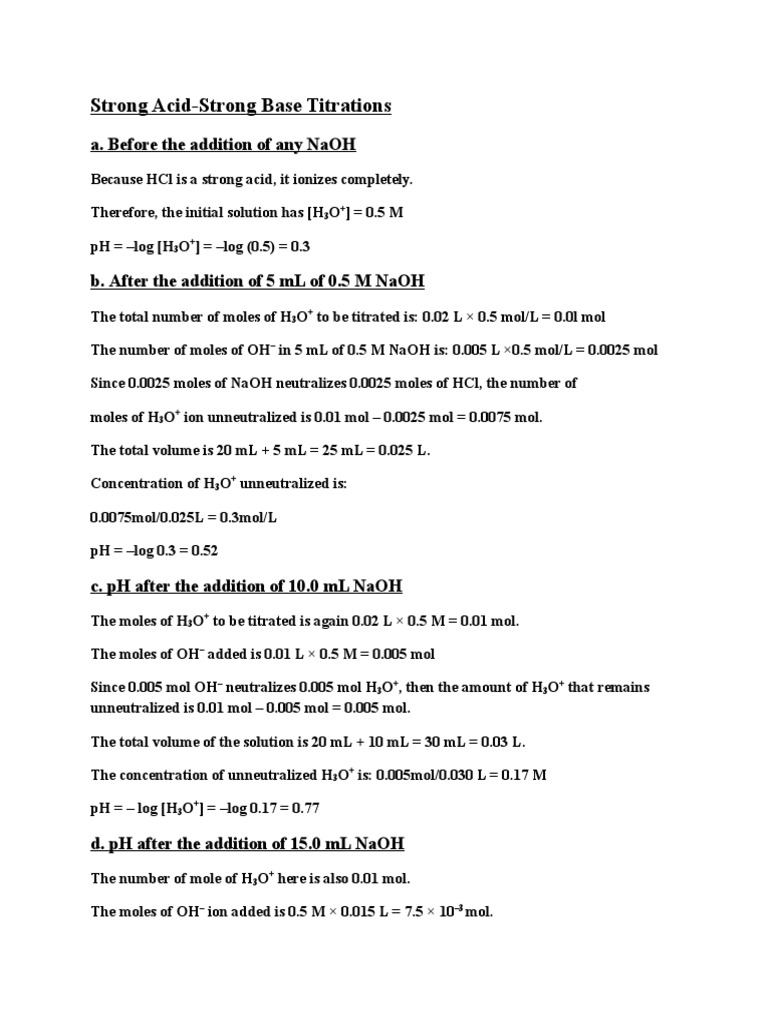 Strong Acid-Strong Base Titrations | PDF | Ph | Titration