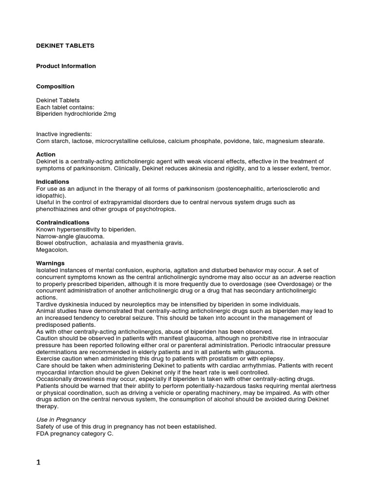 Dekinet Tablets: Use in Pregnancy | PDF | Parkinson's Disease ...