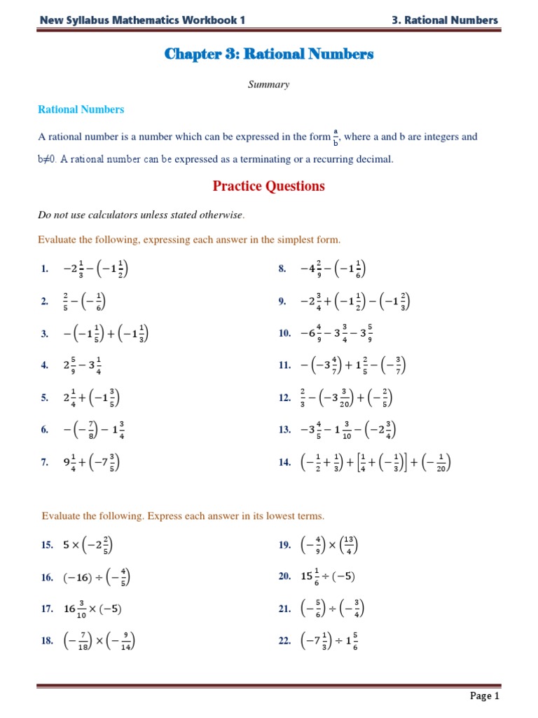 3-Rational Numbers (Practice Questions) | PDF | Rational Number ...