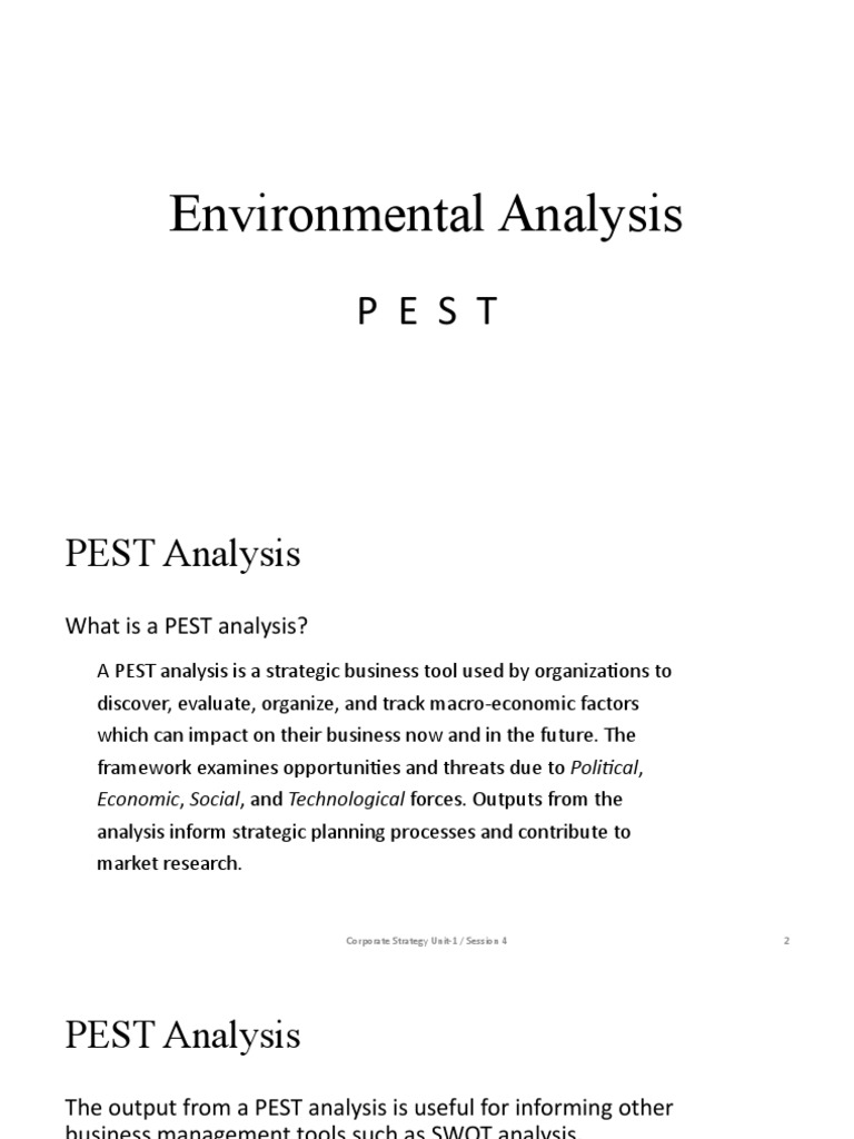 Environmental Analysis P E S T Pdf Strategic Management Swot