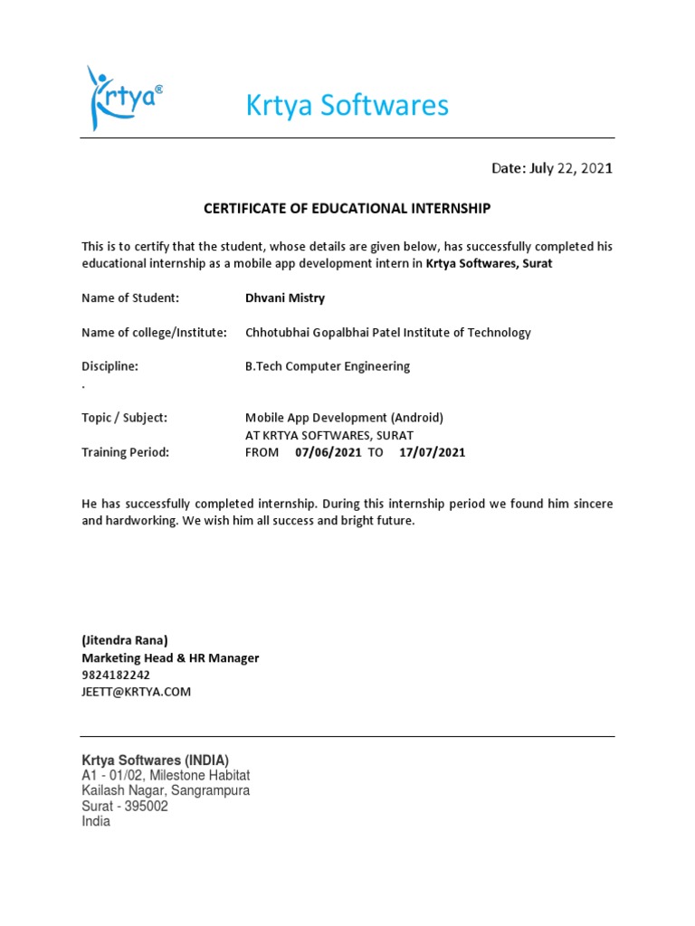 Internship Certificate - Docx 01 Piyush | PDF