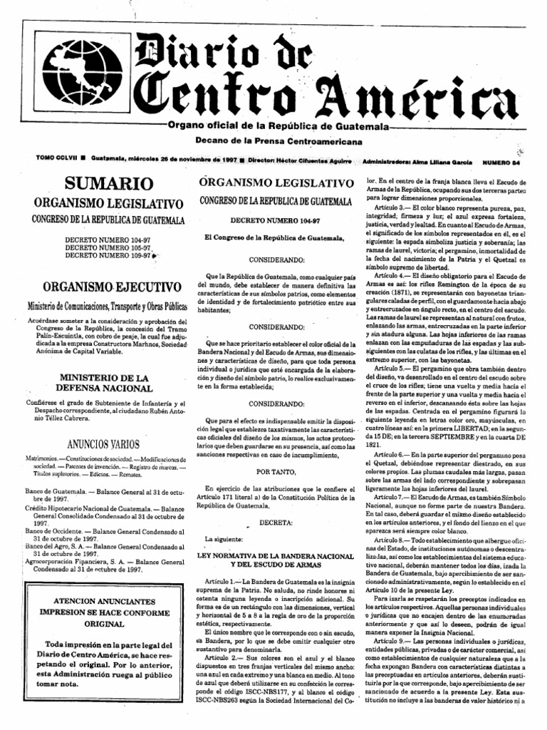 Decreto 104-97 Símbolos Patrios | PDF