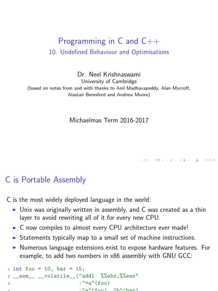 Programming in C and C++: 10. Undefined Behaviour and Optimisations | Download Free PDF ...