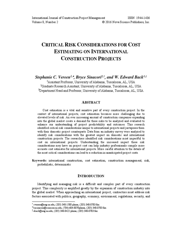 Critical Risk Consideration For Cost Estimating | PDF | Risk | Risk ...
