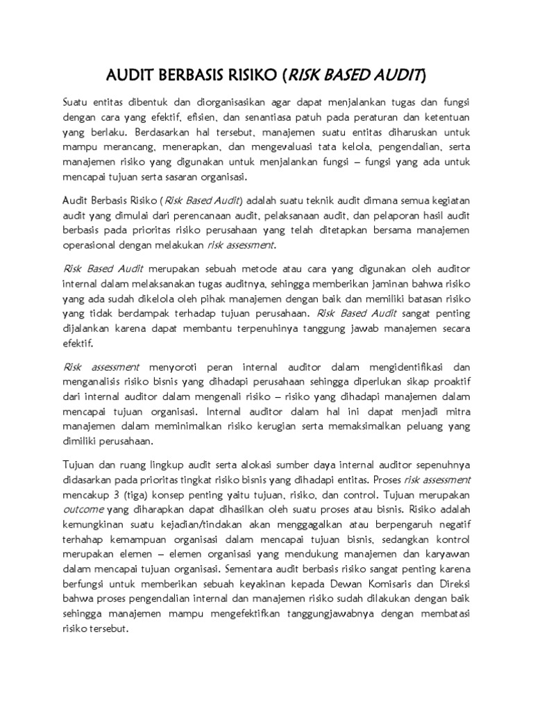 Audit Berbasis Risiko | PDF | Pengelolaan Keuangan & Uang