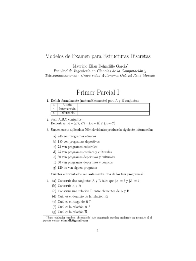 Estructuras Discretas Modelos de Examen | PDF | Función (Matemáticas) | Análisis matemático