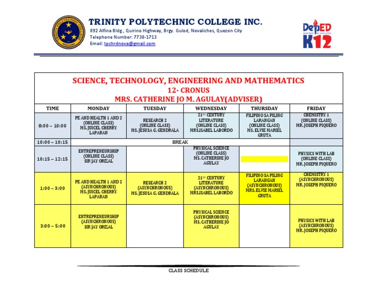 Trinity Polytechnic College Inc.: Science, Technology, Engineering and ...