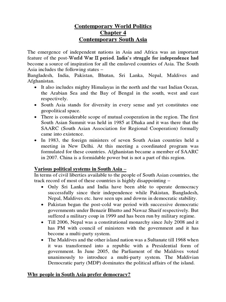 Class 12 Notes on Contemporary South Asia | PDF | South Asia | Pakistan