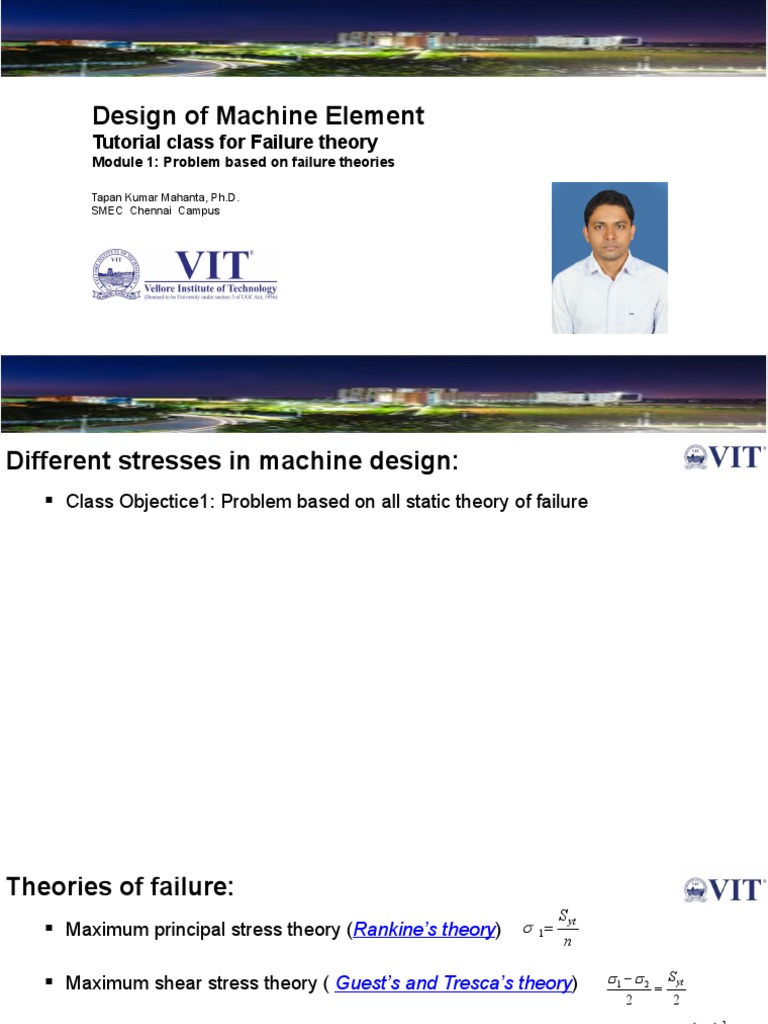 VIT Design ClassM1 4 Tutorial Failure Theory | PDF | Strength Of Materials | Yield (Engineering)