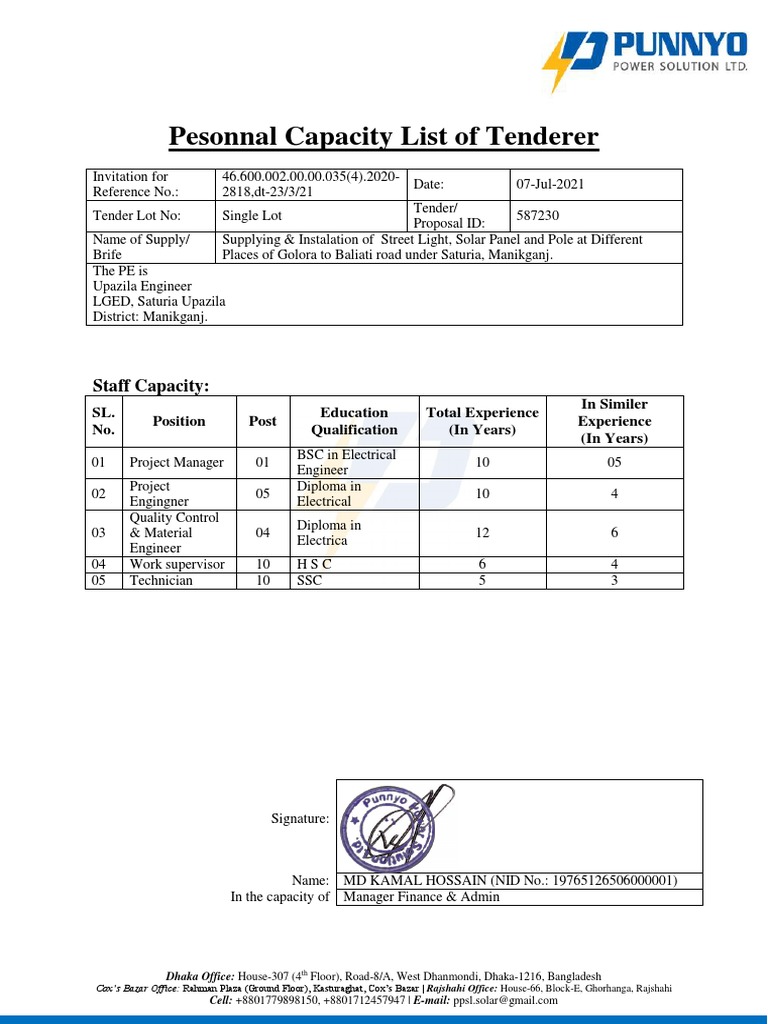 Pesonnal Capacity List of Tenderer | PDF | Alternative Energy ...