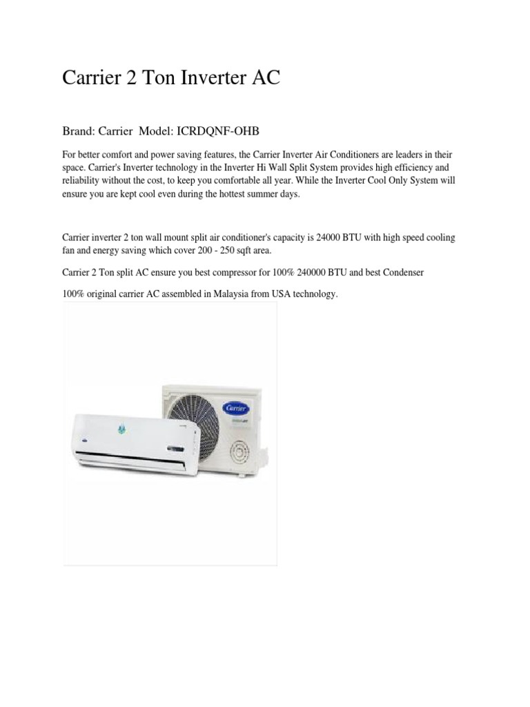 Carrier 2 Ton Inverter AC Overview | PDF | Home & Garden | Technology ...