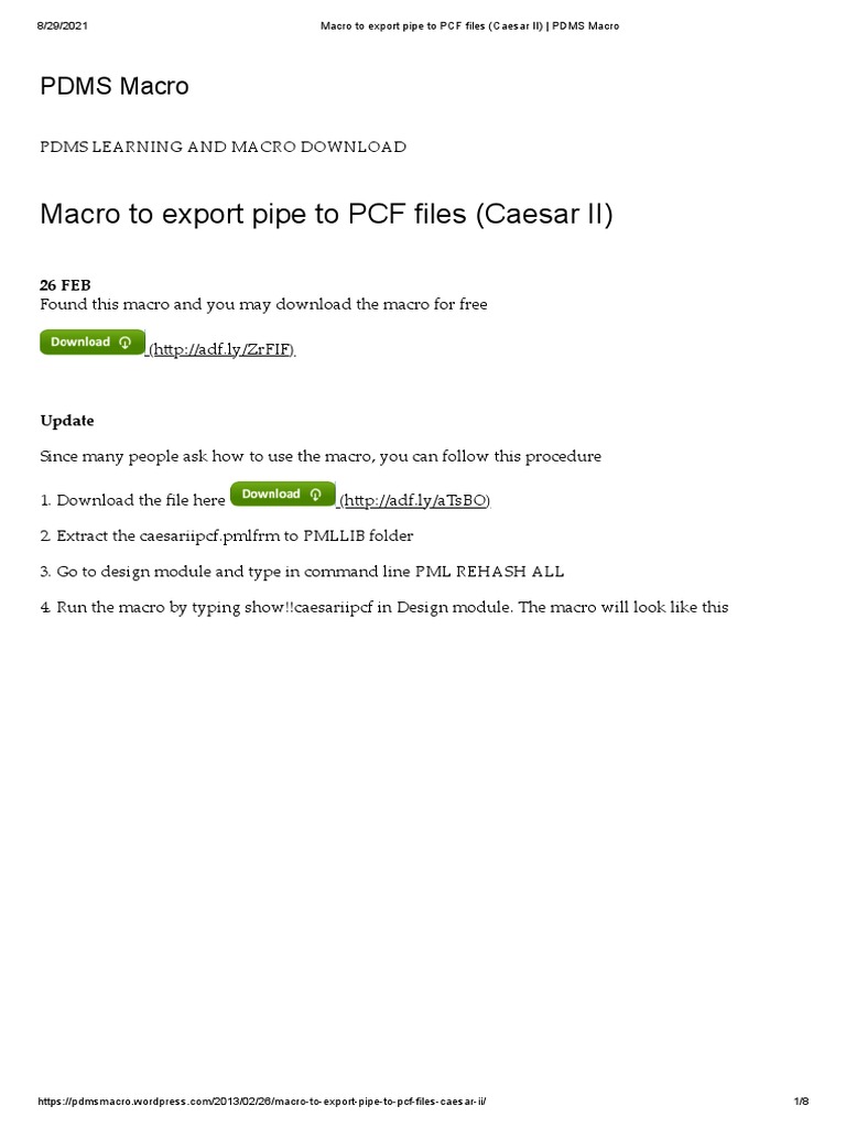 Macro To Export Pipe To PCF Files (Caesar II) - PDMS Macro | PDF ...