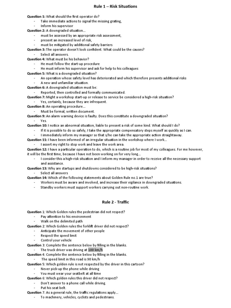 TOTAL Golden Rules - Answers Combined | PDF | Personal Protective ...
