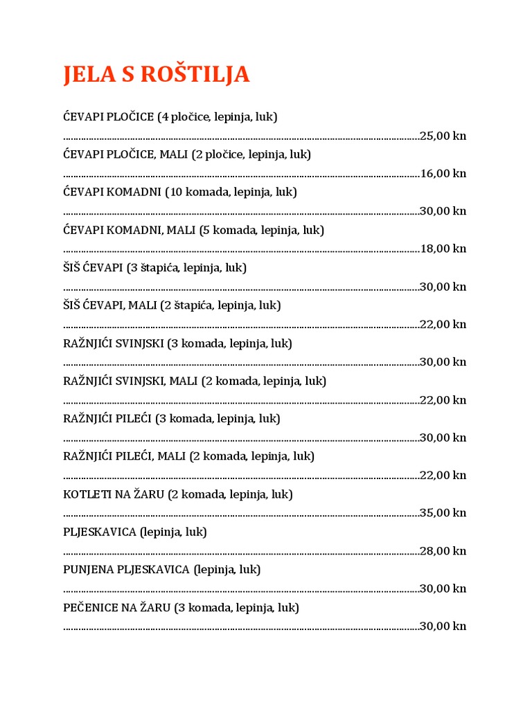 Buffet Pelikan Jelovnik | PDF